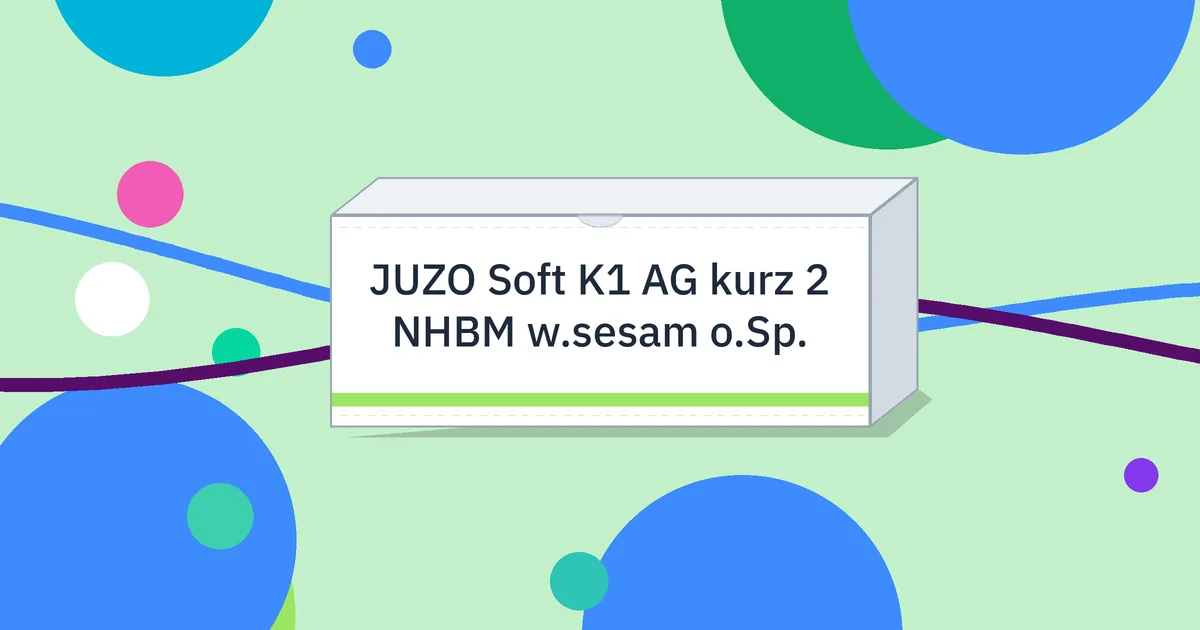 Symbolbild: Packung mit der Aufschrift JUZO Soft K1 AG kurz 2 NHBM w.sesam o.Sp. (PZN 14999846) – Verfügbarkeit und Bezug in Apotheken in Frankfurt am Main