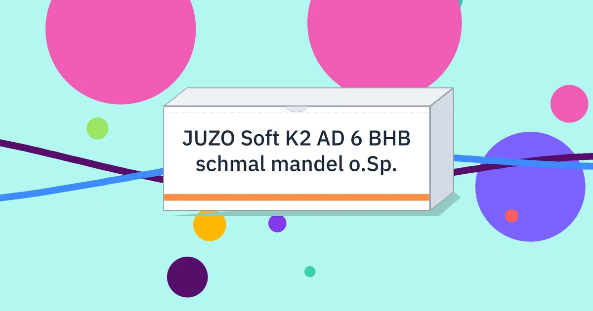Symbolbild: Packung mit der Aufschrift JUZO Soft K2 AD 6 BHB schmal mandel o.Sp. (PZN 15467258) – Verfügbarkeit und Bezug in Apotheken in Frankfurt am Main