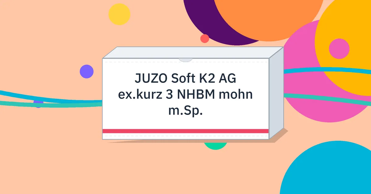 Symbolbild: Packung mit der Aufschrift JUZO Soft K2 AG ex.kurz 3 NHBM mohn m.Sp. (PZN 15022007) – Verfügbarkeit und Bezug in Apotheken in Frankfurt am Main