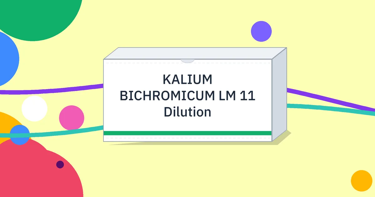Symbolbild: Packung mit der Aufschrift KALIUM BICHROMICUM LM 11 Dilution (PZN 12917442) – Verfügbarkeit und Bezug in Apotheken in Frankfurt am Main