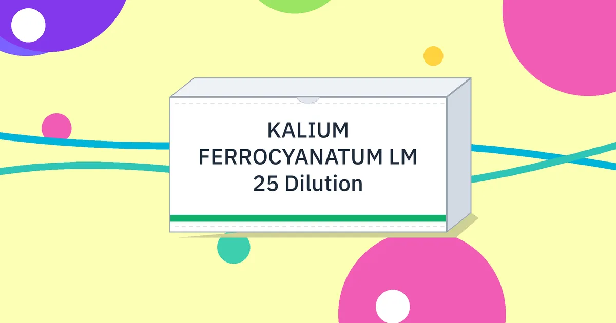 Symbolbild: Packung mit der Aufschrift KALIUM FERROCYANATUM LM 25 Dilution (PZN 12921194) – Verfügbarkeit und Bezug in Apotheken in Frankfurt am Main