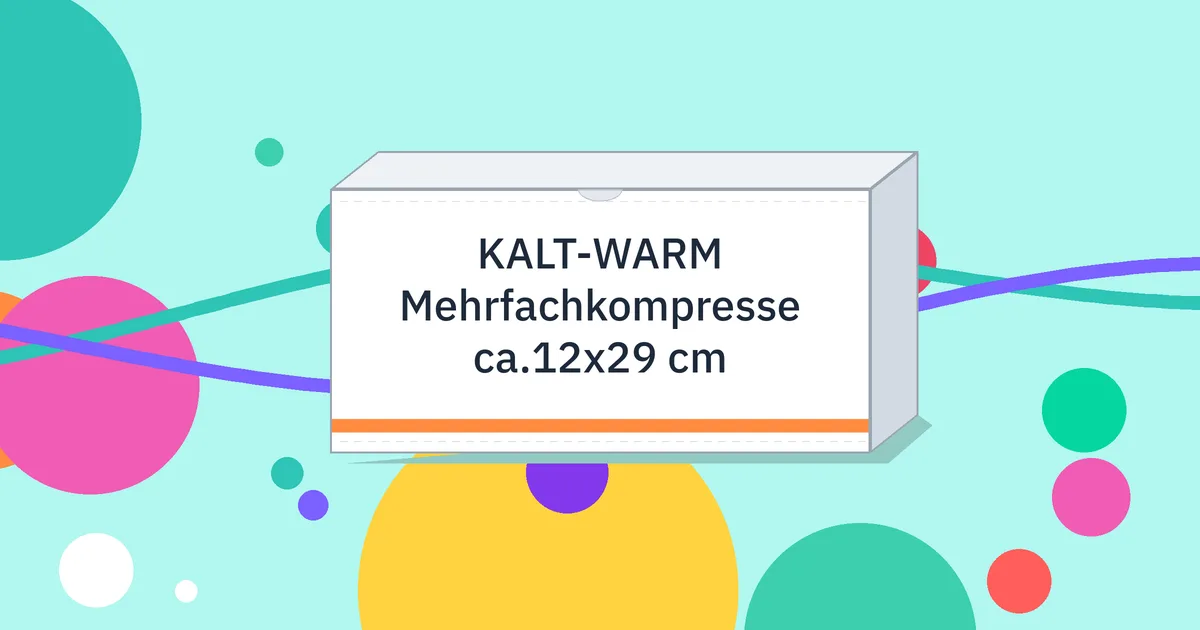 Symbolbild: Packung mit der Aufschrift KALT-WARM Mehrfachkompresse ca.12x29 cm (PZN 11025871) – Verfügbarkeit und Bezug in Apotheken in Frankfurt am Main