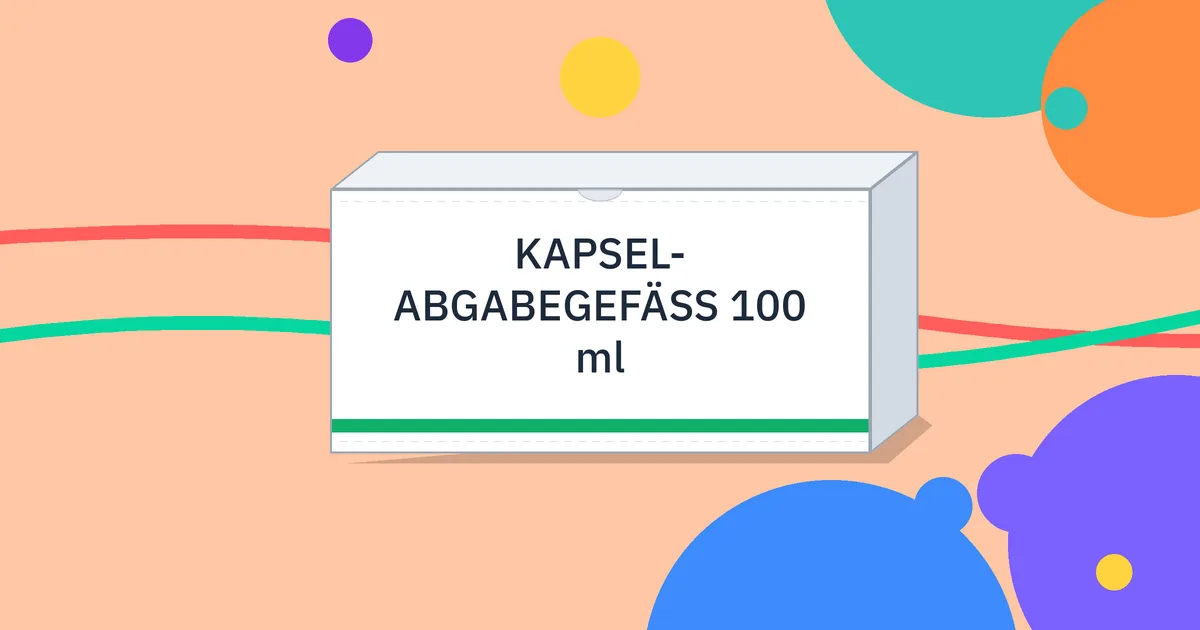 Symbolbild: Packung mit der Aufschrift KAPSEL-ABGABEGEFÄSS 100 ml (PZN 17543029) – Verfügbarkeit und Bezug in Apotheken in Frankfurt am Main