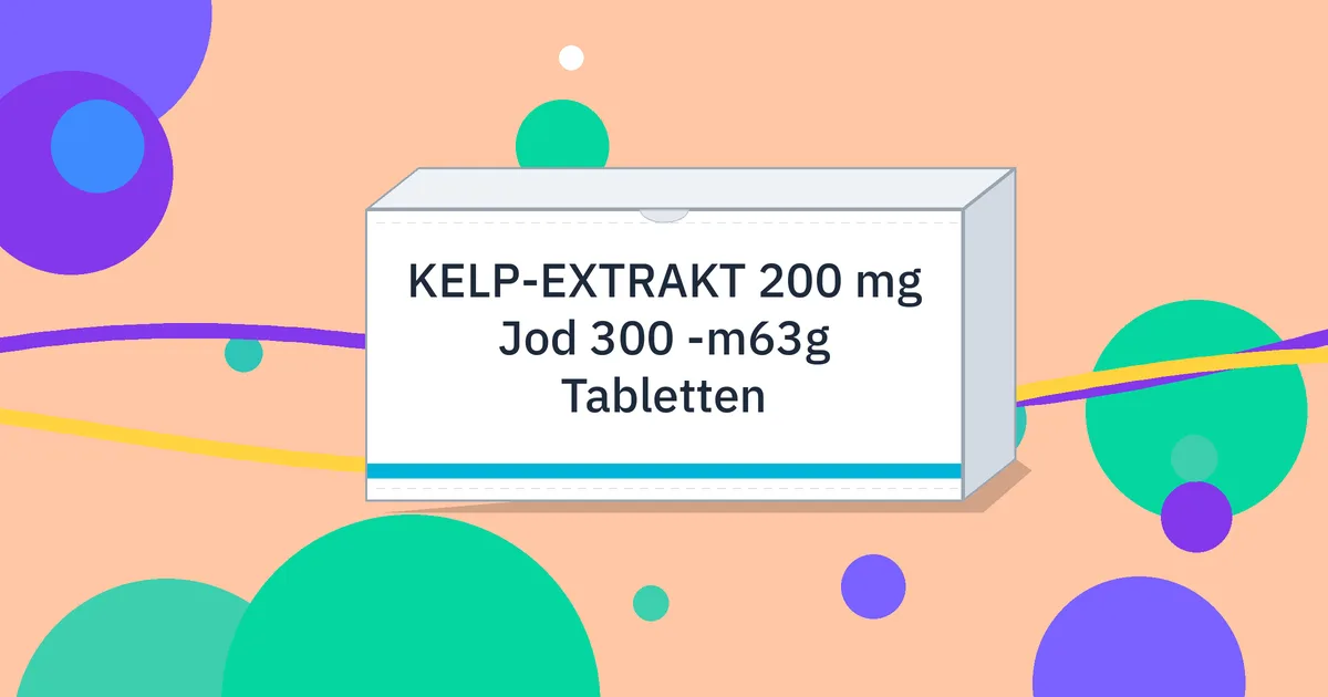 Symbolbild: Packung mit der Aufschrift KELP-EXTRAKT 200 mg Jod 300 -m63g Tabletten (PZN 20895430) – Verfügbarkeit und Bezug in Apotheken in Frankfurt am Main