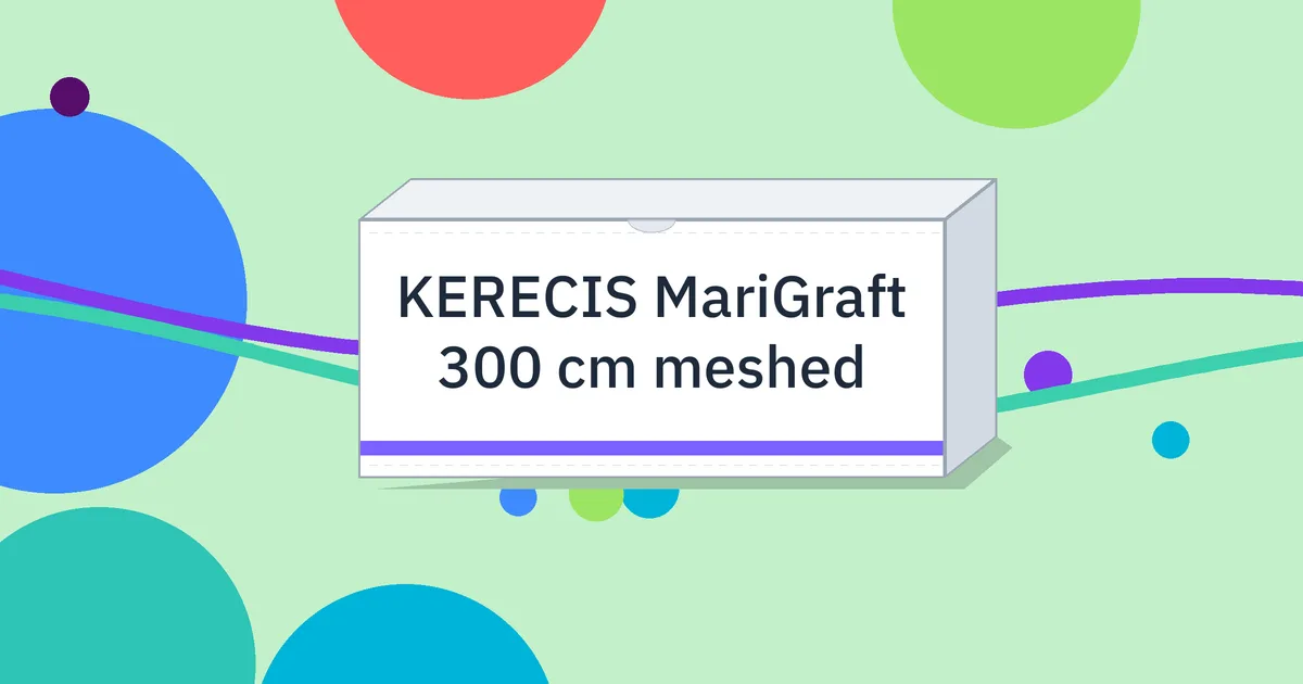Symbolbild: Packung mit der Aufschrift KERECIS MariGraft 300 cm meshed (PZN 20521534) – Verfügbarkeit und Bezug in Apotheken in Frankfurt am Main