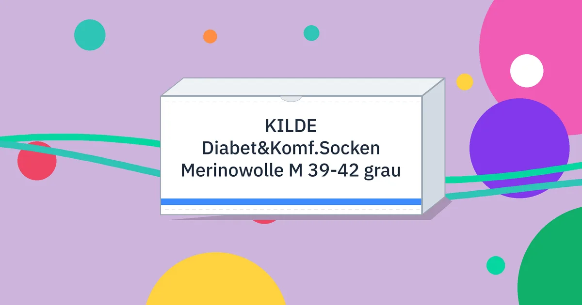 Symbolbild: Packung mit der Aufschrift KILDE Diabet&Komf.Socken Merinowolle M 39-42 grau (PZN 20798448) – Verfügbarkeit und Bezug in Apotheken in Frankfurt am Main