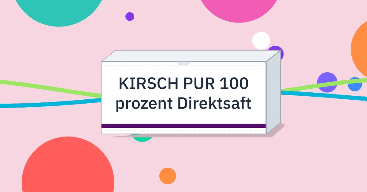 Symbolbild: Packung mit der Aufschrift KIRSCH PUR 100 prozent Direktsaft (PZN 09910850) – Verfügbarkeit und Bezug in Apotheken in Frankfurt am Main