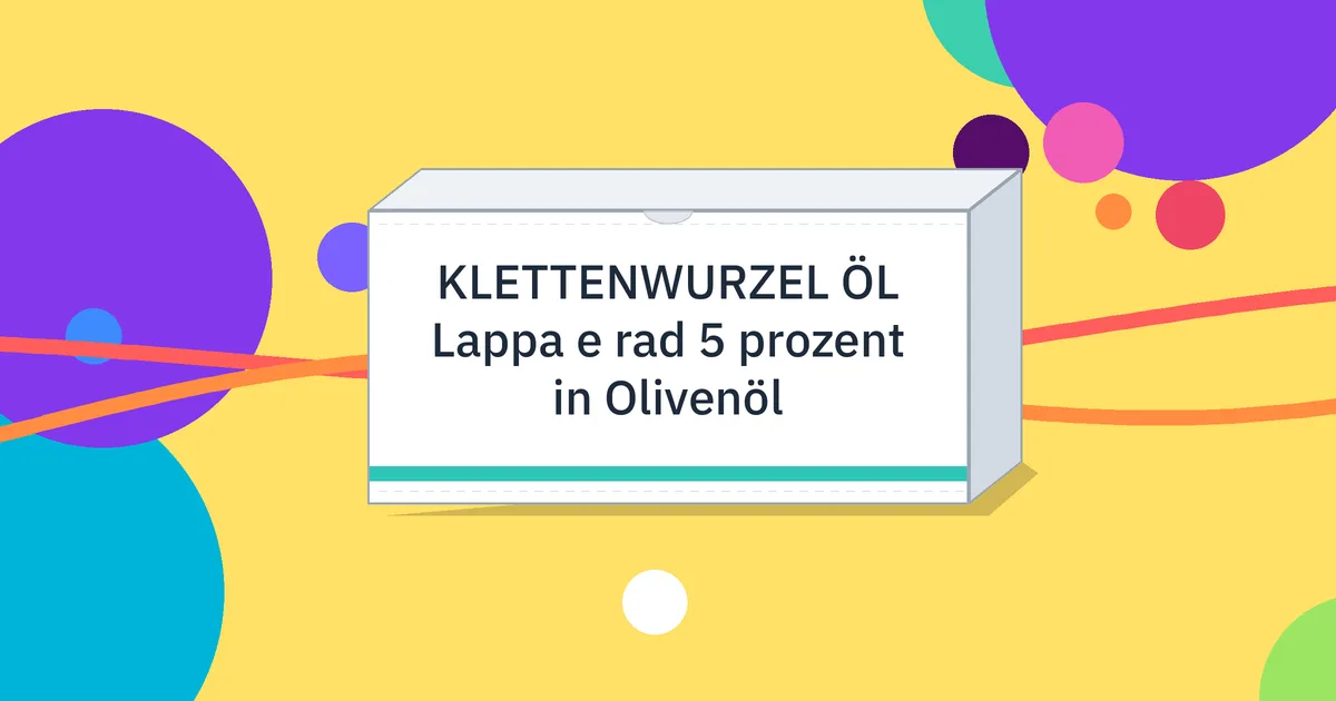 Symbolbild: Packung mit der Aufschrift KLETTENWURZEL ÖL Lappa e rad 5 prozent in Olivenöl (PZN 02467386) – Verfügbarkeit und Bezug in Apotheken in Frankfurt am Main