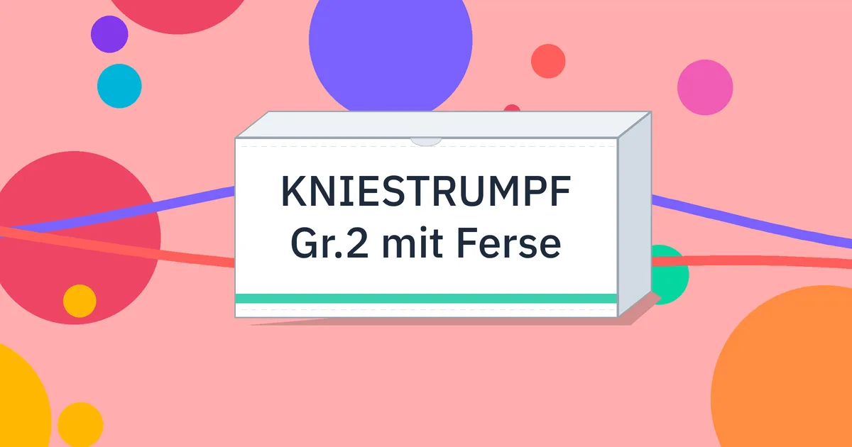 Symbolbild: Packung mit der Aufschrift KNIESTRUMPF Gr.2 mit Ferse (PZN 01969424) – Verfügbarkeit und Bezug in Apotheken in Frankfurt am Main
