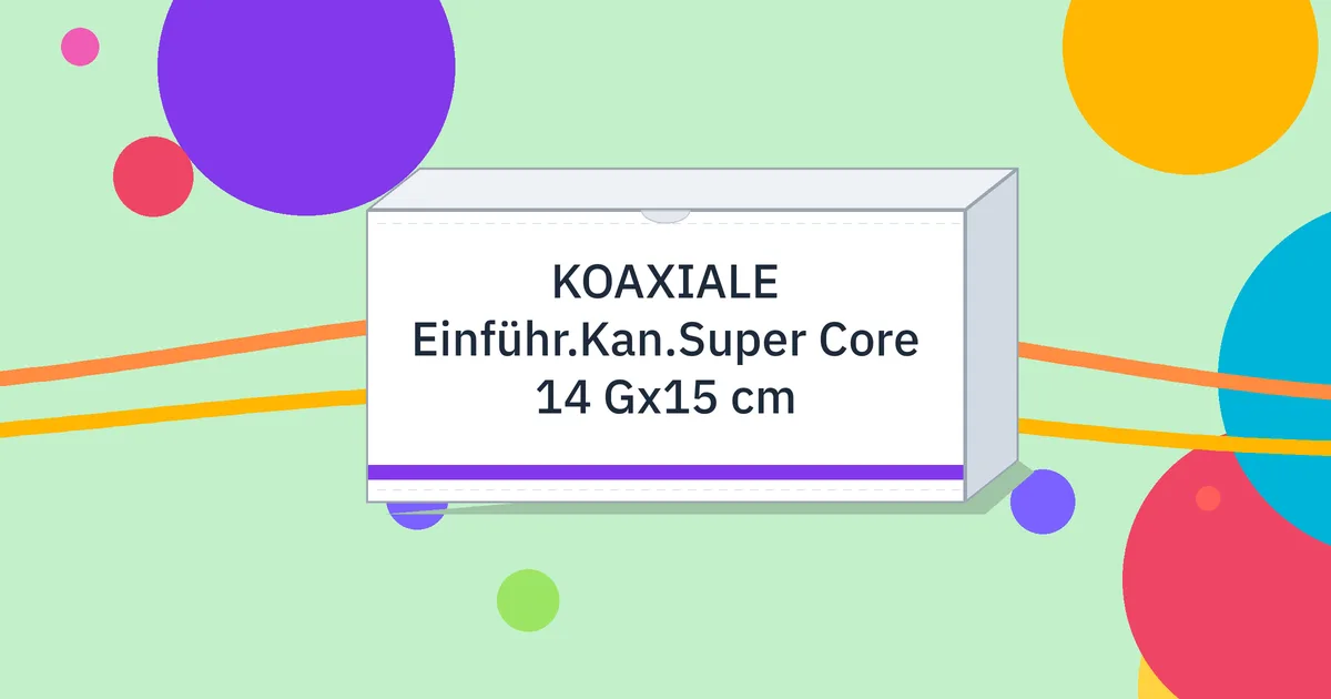 Symbolbild: Packung mit der Aufschrift KOAXIALE Einführ.Kan.Super Core 14 Gx15 cm (PZN 02350336) – Verfügbarkeit und Bezug in Apotheken in Frankfurt am Main