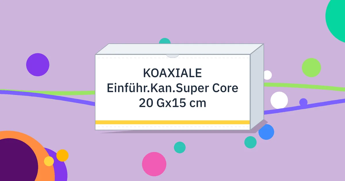 Symbolbild: Packung mit der Aufschrift KOAXIALE Einführ.Kan.Super Core 20 Gx15 cm (PZN 02294595) – Verfügbarkeit und Bezug in Apotheken in Frankfurt am Main