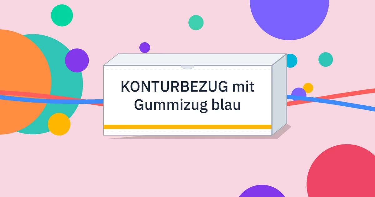 Symbolbild: Packung mit der Aufschrift KONTURBEZUG mit Gummizug blau (PZN 20024497) – Verfügbarkeit und Bezug in Apotheken in Frankfurt am Main