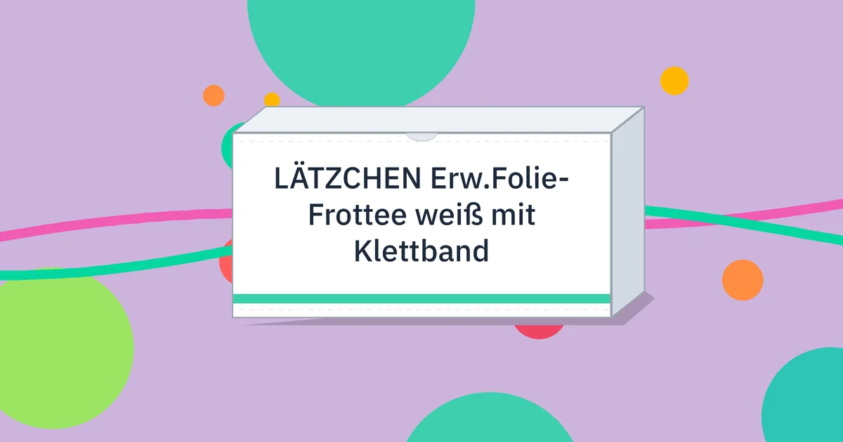 Symbolbild: Packung mit der Aufschrift LÄTZCHEN Erw.Folie-Frottee weiß mit Klettband (PZN 03097603) – Verfügbarkeit und Bezug in Apotheken in Frankfurt am Main