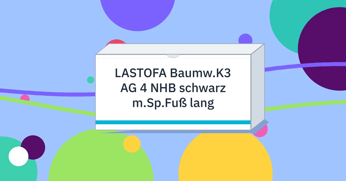Symbolbild: Packung mit der Aufschrift LASTOFA Baumw.K3 AG 4 NHB schwarz m.Sp.Fuß lang (PZN 01954322) – Verfügbarkeit und Bezug in Apotheken in Frankfurt am Main