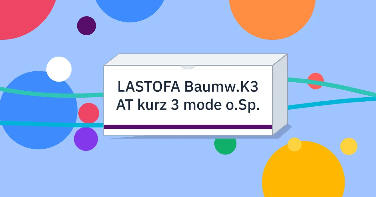 Symbolbild: Packung mit der Aufschrift LASTOFA Baumw.K3 AT kurz 3 mode o.Sp. (PZN 01959153) – Verfügbarkeit und Bezug in Apotheken in Frankfurt am Main