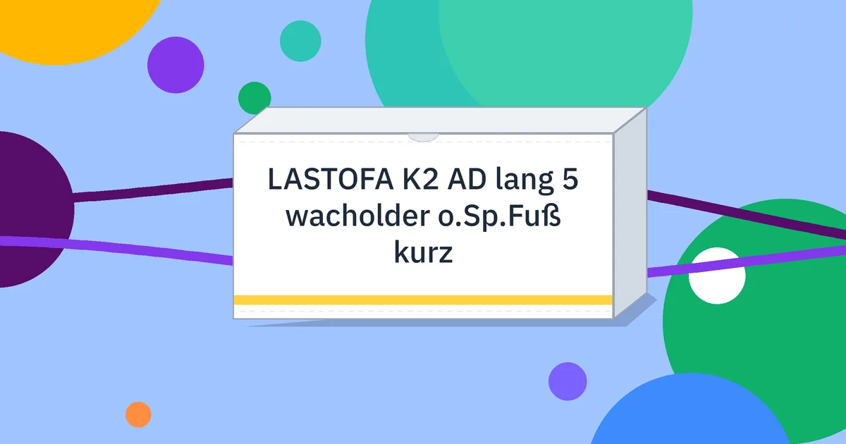 Symbolbild: Packung mit der Aufschrift LASTOFA K2 AD lang 5 wacholder o.Sp.Fuß kurz (PZN 13801003) – Verfügbarkeit und Bezug in Apotheken in Frankfurt am Main