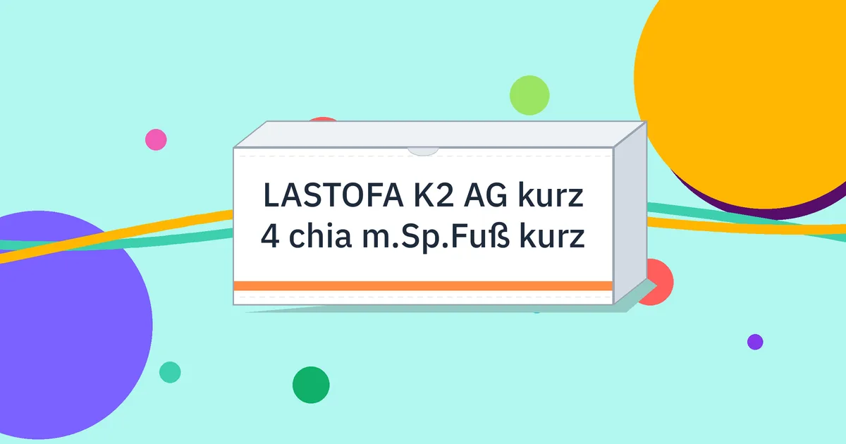 Symbolbild: Packung mit der Aufschrift LASTOFA K2 AG kurz 4 chia m.Sp.Fuß kurz (PZN 13804970) – Verfügbarkeit und Bezug in Apotheken in Frankfurt am Main