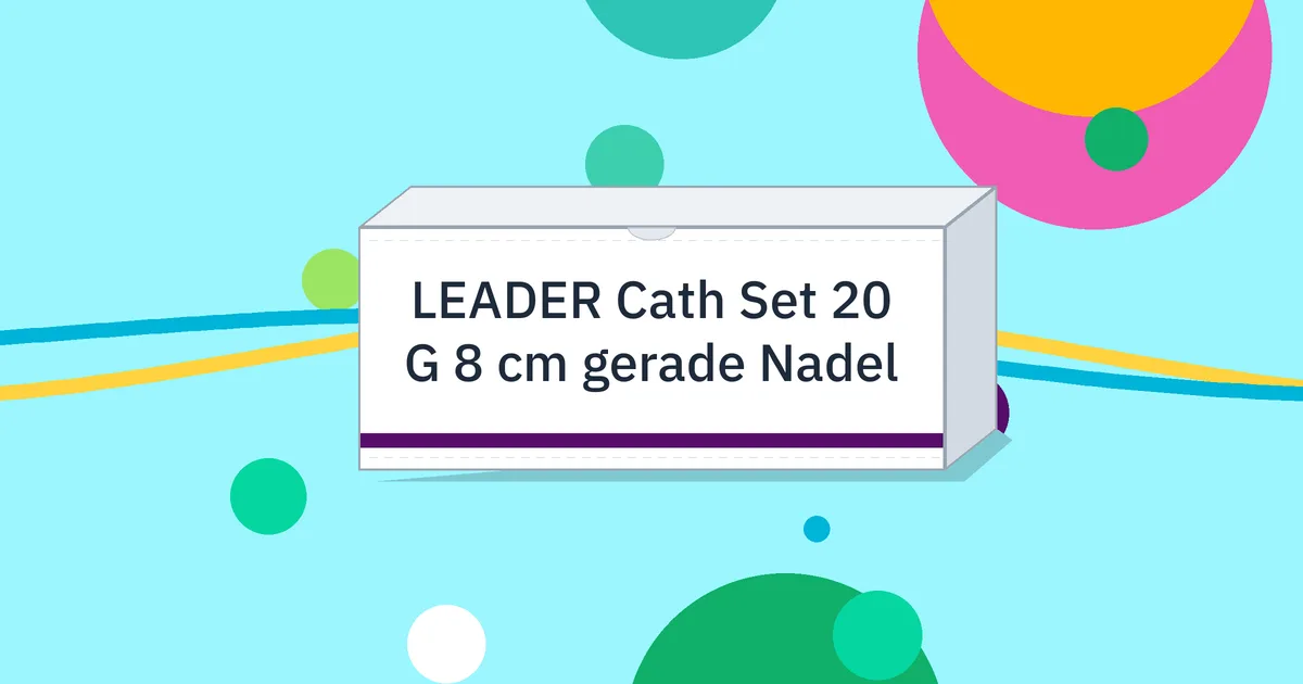 Symbolbild: Packung mit der Aufschrift LEADER Cath Set 20 G 8 cm gerade Nadel (PZN 09380412) – Verfügbarkeit und Bezug in Apotheken in Frankfurt am Main