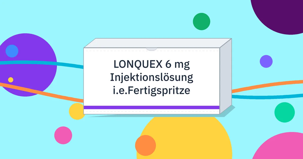 Symbolbild: Packung mit der Aufschrift LONQUEX 6 mg Injektionslösung i.e.Fertigspritze (PZN 11879573) – Verfügbarkeit und Bezug in Apotheken in Frankfurt am Main