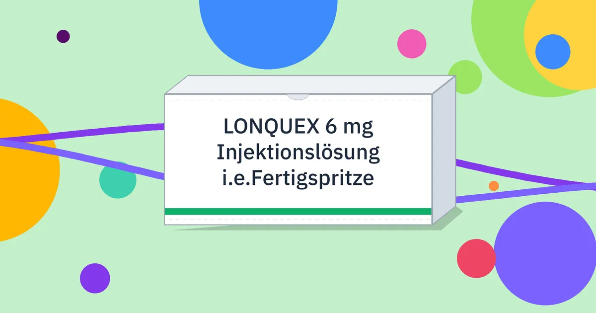 Symbolbild: Packung mit der Aufschrift LONQUEX 6 mg Injektionslösung i.e.Fertigspritze (PZN 15617315) – Verfügbarkeit und Bezug in Apotheken in Frankfurt am Main