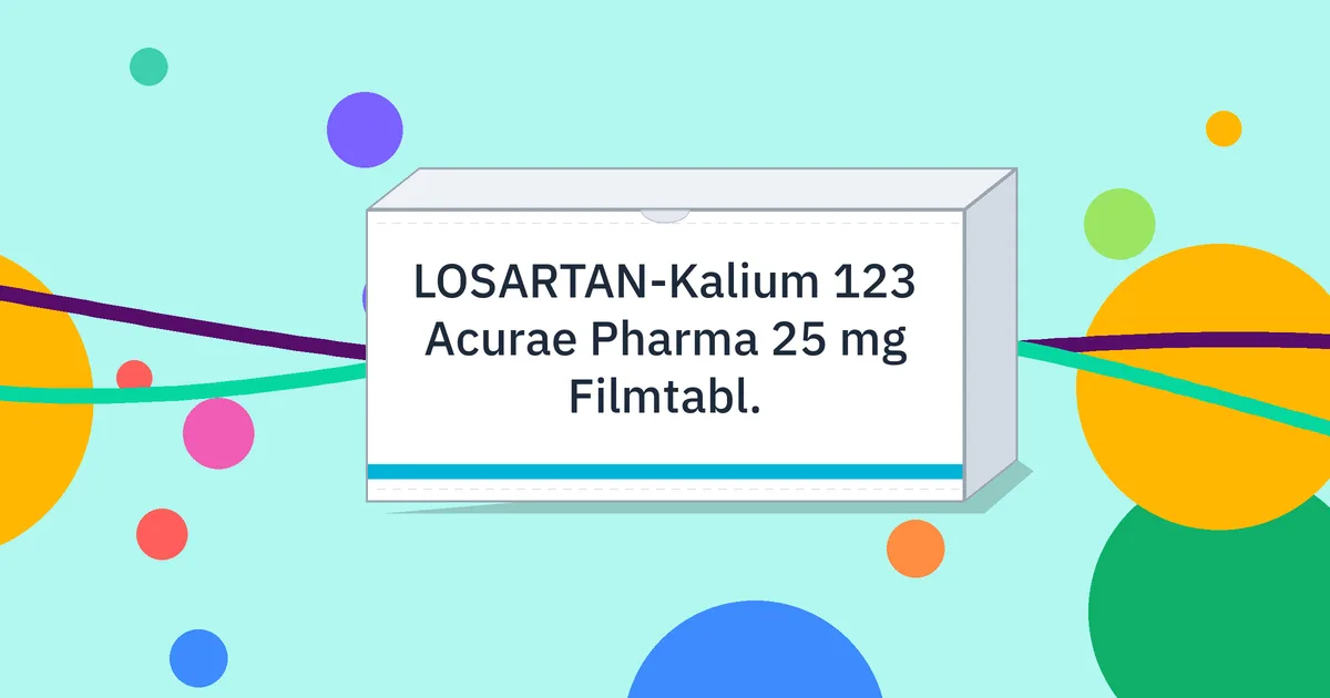 Symbolbild: Packung mit der Aufschrift LOSARTAN-Kalium 123 Acurae Pharma 25 mg Filmtabl. (PZN 19849689) – Verfügbarkeit und Bezug in Apotheken in Frankfurt am Main
