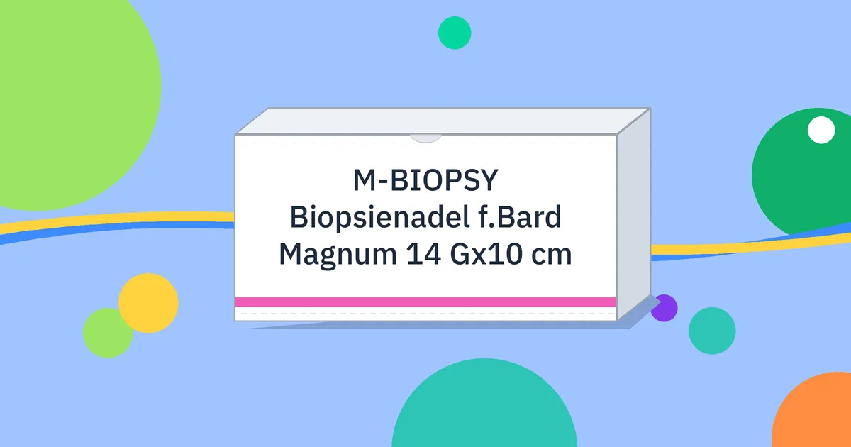 Symbolbild: Packung mit der Aufschrift M-BIOPSY Biopsienadel f.Bard Magnum 14 Gx10 cm (PZN 11285572) – Verfügbarkeit und Bezug in Apotheken in Frankfurt am Main