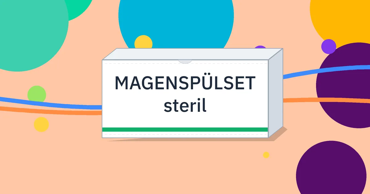 Symbolbild: Packung mit der Aufschrift MAGENSPÜLSET steril (PZN 07487519) – Verfügbarkeit und Bezug in Apotheken in Frankfurt am Main