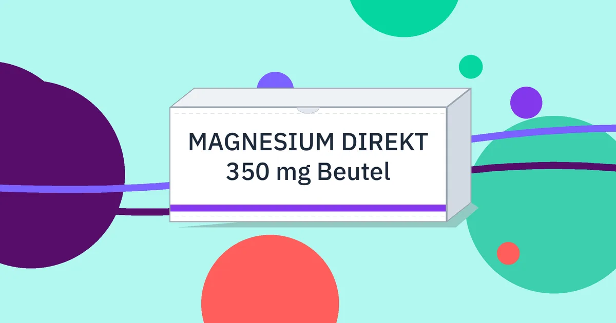 Symbolbild: Packung mit der Aufschrift MAGNESIUM DIREKT 350 mg Beutel (PZN 00593661) – Verfügbarkeit und Bezug in Apotheken in Frankfurt am Main