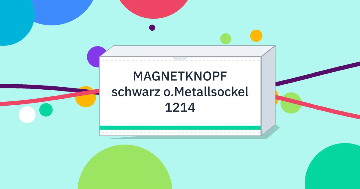 Symbolbild: Packung mit der Aufschrift MAGNETKNOPF schwarz o.Metallsockel 1214 (PZN 14297481) – Verfügbarkeit und Bezug in Apotheken in Frankfurt am Main