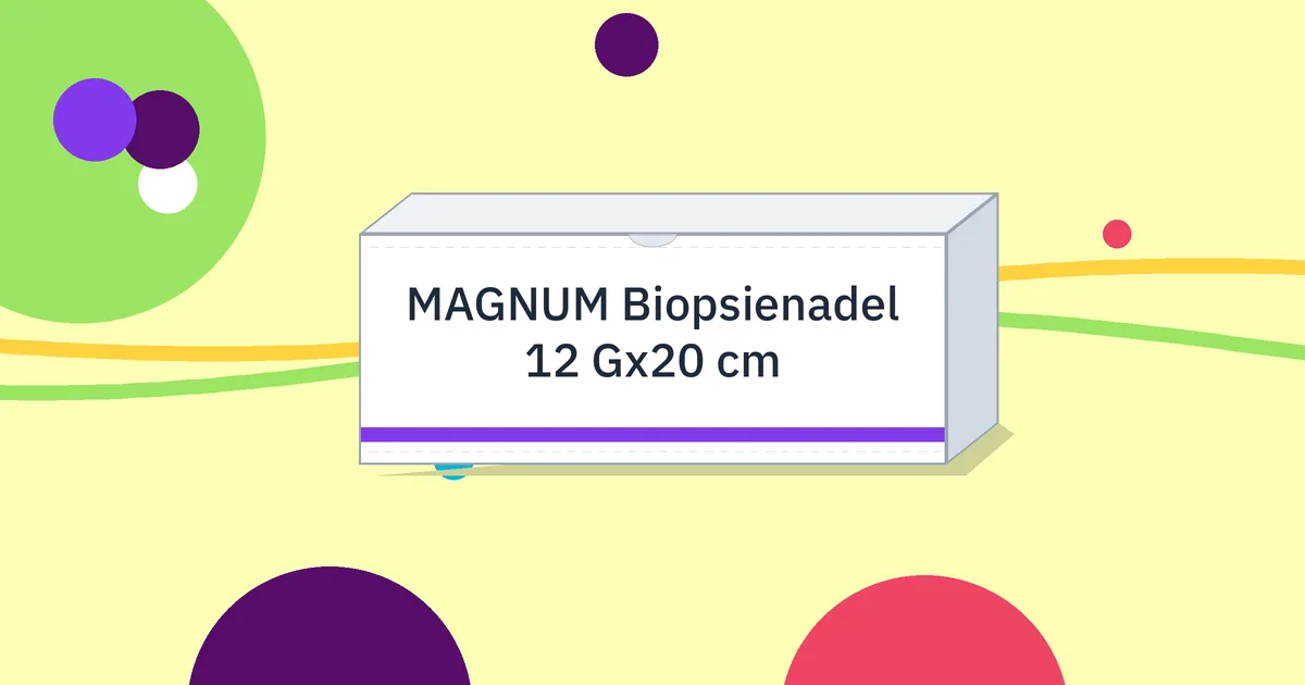 Symbolbild: Packung mit der Aufschrift MAGNUM Biopsienadel 12 Gx20 cm (PZN 03405134) – Verfügbarkeit und Bezug in Apotheken in Frankfurt am Main