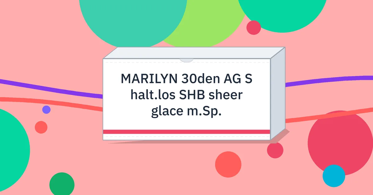 Symbolbild: Packung mit der Aufschrift MARILYN 30den AG S halt.los SHB sheer glace m.Sp. (PZN 16186544) – Verfügbarkeit und Bezug in Apotheken in Frankfurt am Main