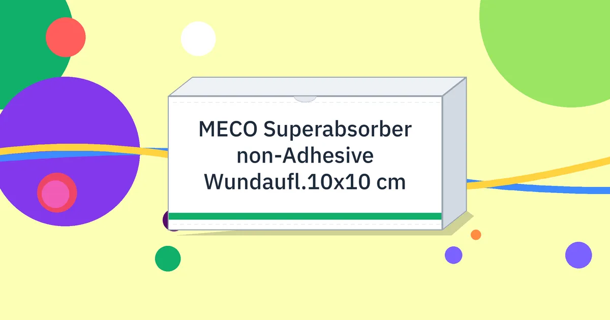 Symbolbild: Packung mit der Aufschrift MECO Superabsorber non-Adhesive Wundaufl.10x10 cm (PZN 19846389) – Verfügbarkeit und Bezug in Apotheken in Frankfurt am Main