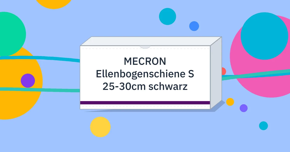 Symbolbild: Packung mit der Aufschrift MECRON Ellenbogenschiene S 25-30cm schwarz (PZN 02909565) – Verfügbarkeit und Bezug in Apotheken in Frankfurt am Main