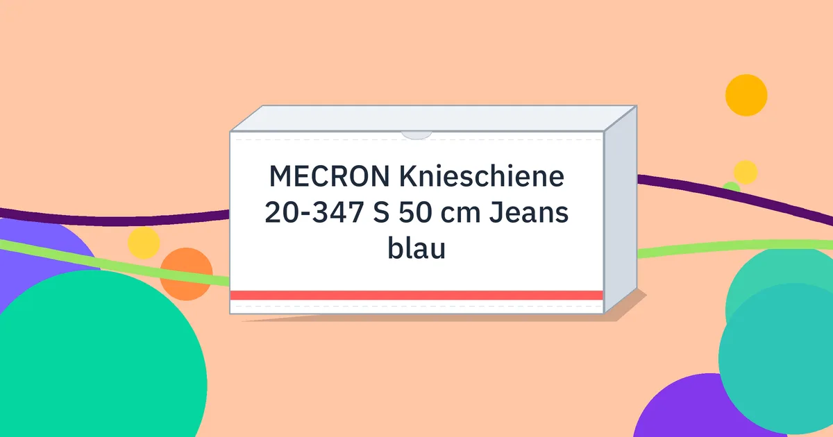 Symbolbild: Packung mit der Aufschrift MECRON Knieschiene 20-347 S 50 cm Jeans blau (PZN 02910077) – Verfügbarkeit und Bezug in Apotheken in Frankfurt am Main