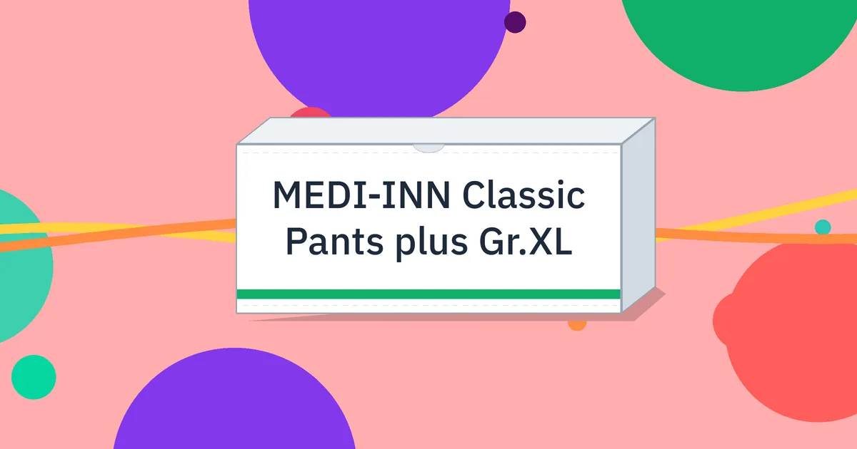 Symbolbild: Packung mit der Aufschrift MEDI-INN Classic Pants plus Gr.XL (PZN 18370950) – Verfügbarkeit und Bezug in Apotheken in Frankfurt am Main
