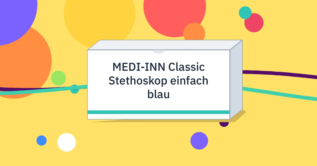 Symbolbild: Packung mit der Aufschrift MEDI-INN Classic Stethoskop einfach blau (PZN 18658042) – Verfügbarkeit und Bezug in Apotheken in Frankfurt am Main