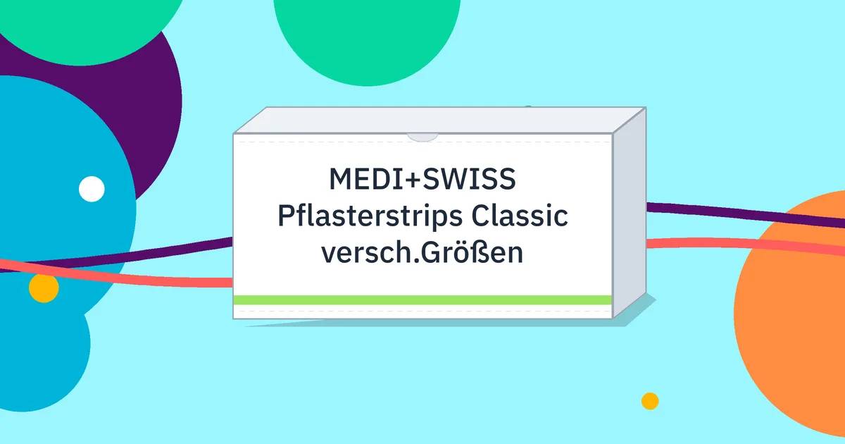 Symbolbild: Packung mit der Aufschrift MEDI+SWISS Pflasterstrips Classic versch.Größen (PZN 16907216) – Verfügbarkeit und Bezug in Apotheken in Frankfurt am Main