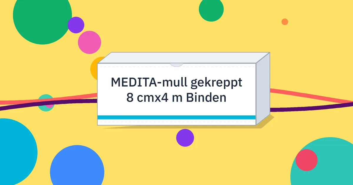Symbolbild: Packung mit der Aufschrift MEDITA-mull gekreppt 8 cmx4 m Binden (PZN 19451981) – Verfügbarkeit und Bezug in Apotheken in Frankfurt am Main