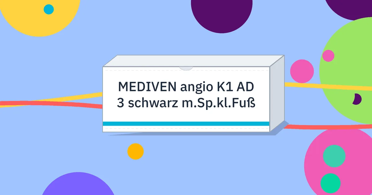 Symbolbild: Packung mit der Aufschrift MEDIVEN angio K1 AD 3 schwarz m.Sp.kl.Fuß (PZN 17210115) – Verfügbarkeit und Bezug in Apotheken in Frankfurt am Main