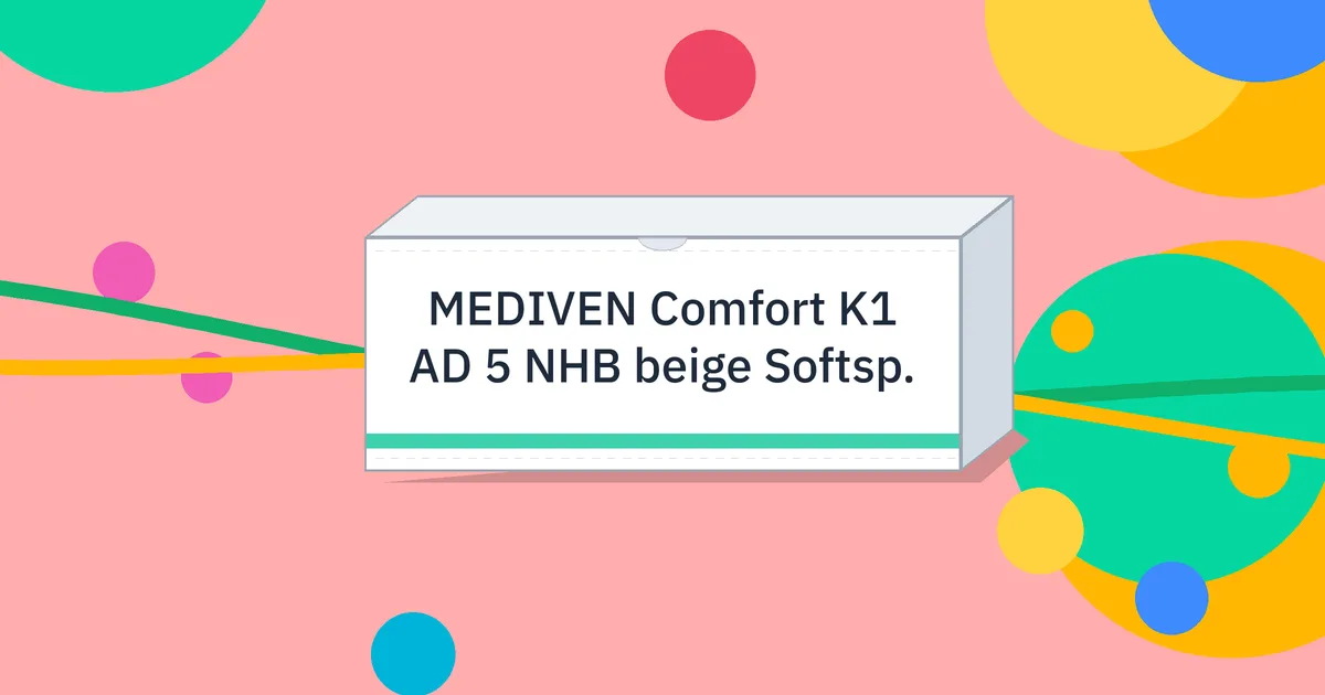 Symbolbild: Packung mit der Aufschrift MEDIVEN Comfort K1 AD 5 NHB beige Softsp. (PZN 14560814) – Verfügbarkeit und Bezug in Apotheken in Frankfurt am Main
