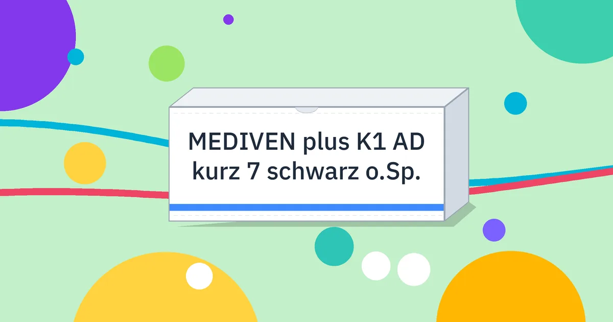 Symbolbild: Packung mit der Aufschrift MEDIVEN plus K1 AD kurz 7 schwarz o.Sp. (PZN 14181643) – Verfügbarkeit und Bezug in Apotheken in Frankfurt am Main