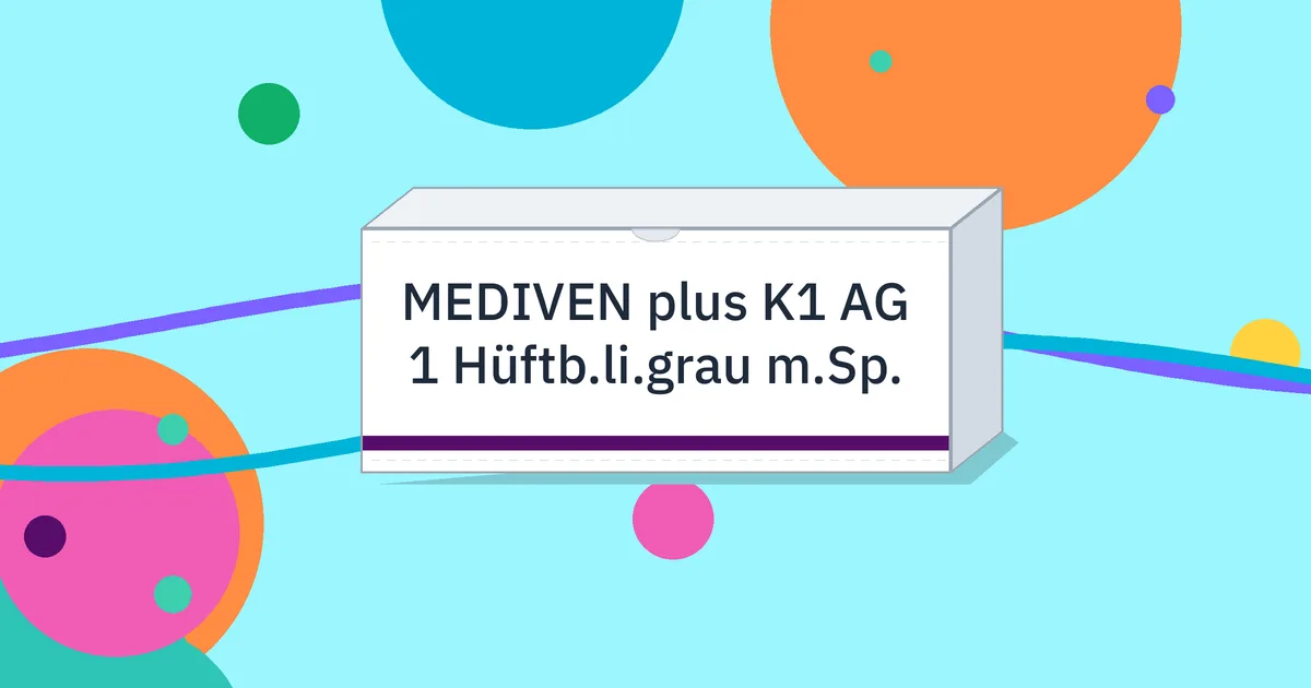 Symbolbild: Packung mit der Aufschrift MEDIVEN plus K1 AG 1 Hüftb.li.grau m.Sp. (PZN 18938422) – Verfügbarkeit und Bezug in Apotheken in Frankfurt am Main