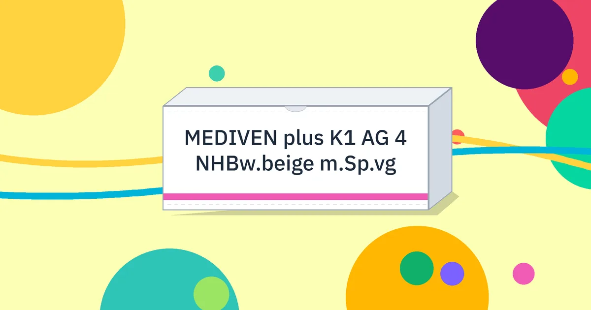 Symbolbild: Packung mit der Aufschrift MEDIVEN plus K1 AG 4 NHBw.beige m.Sp.vg (PZN 15924081) – Verfügbarkeit und Bezug in Apotheken in Frankfurt am Main