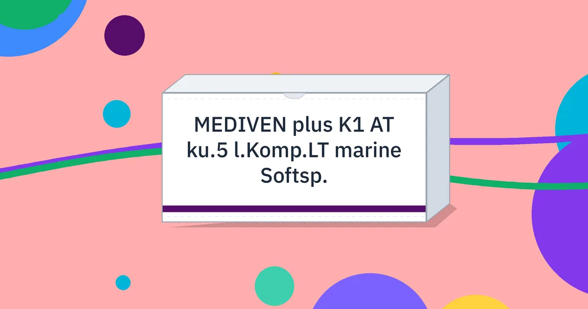 Symbolbild: Packung mit der Aufschrift MEDIVEN plus K1 AT ku.5 l.Komp.LT marine Softsp. (PZN 15028719) – Verfügbarkeit und Bezug in Apotheken in Frankfurt am Main