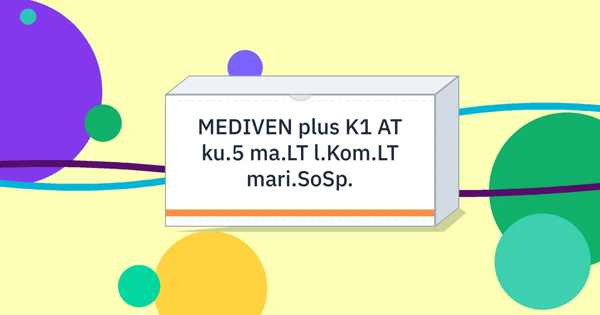 Symbolbild: Packung mit der Aufschrift MEDIVEN plus K1 AT ku.5 ma.LT l.Kom.LT mari.SoSp. (PZN 15071388) – Verfügbarkeit und Bezug in Apotheken in Frankfurt am Main