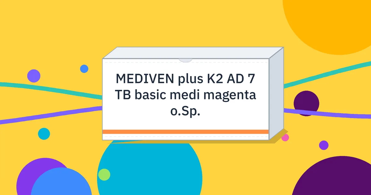 Symbolbild: Packung mit der Aufschrift MEDIVEN plus K2 AD 7 TB basic medi magenta o.Sp. (PZN 15094633) – Verfügbarkeit und Bezug in Apotheken in Frankfurt am Main
