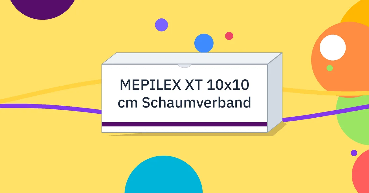 Symbolbild: Packung mit der Aufschrift MEPILEX XT 10x10 cm Schaumverband (PZN 11586546) – Verfügbarkeit und Bezug in Apotheken in Frankfurt am Main