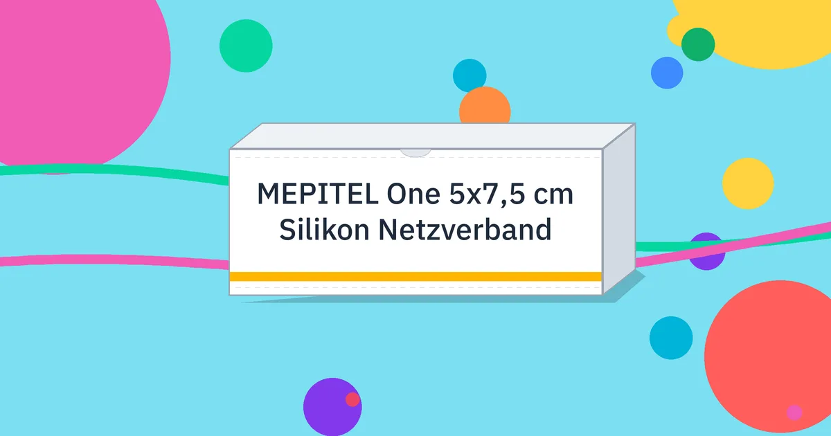 Symbolbild: Packung mit der Aufschrift MEPITEL One 5x7,5 cm Silikon Netzverband (PZN 18035861) – Verfügbarkeit und Bezug in Apotheken in Frankfurt am Main