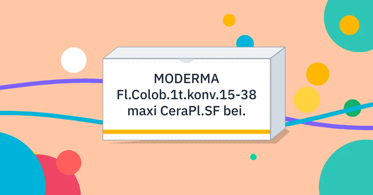 Symbolbild: Packung mit der Aufschrift MODERMA Fl.Colob.1t.konv.15-38 maxi CeraPl.SF bei. (PZN 18108896) – Verfügbarkeit und Bezug in Apotheken in Frankfurt am Main