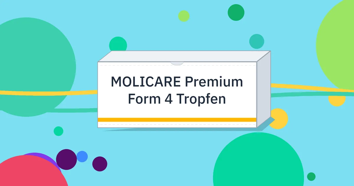 Symbolbild: Packung mit der Aufschrift MOLICARE Premium Form 4 Tropfen (PZN 17633548) – Verfügbarkeit und Bezug in Apotheken in Frankfurt am Main